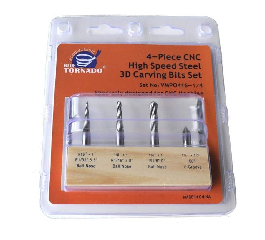 Blue Tornado 4-Piece 2D/3D HSS Carving Bit Set