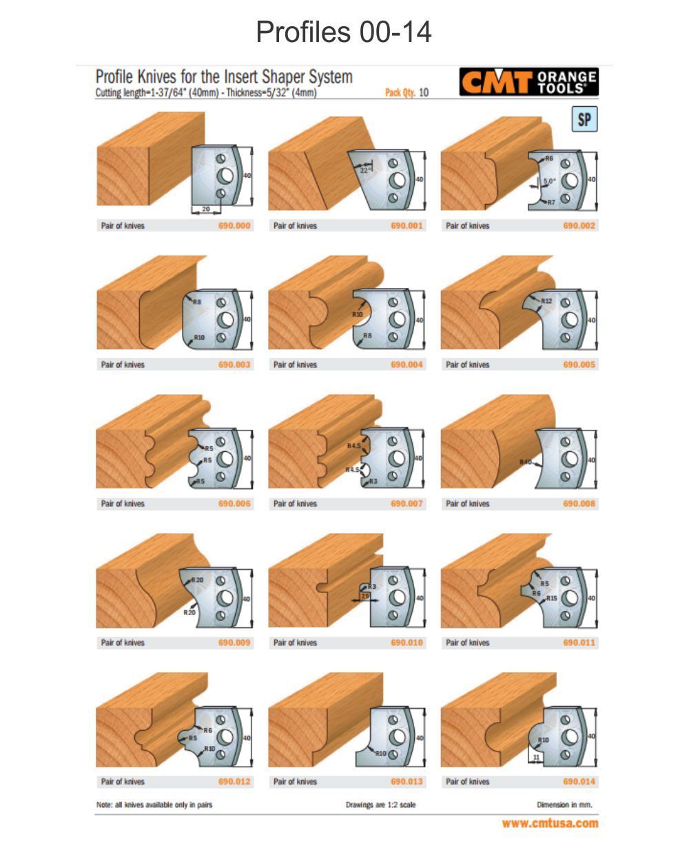 CMT Orange Tools Profile Knives for Insert Shaper Heads (Profiles 1-99)