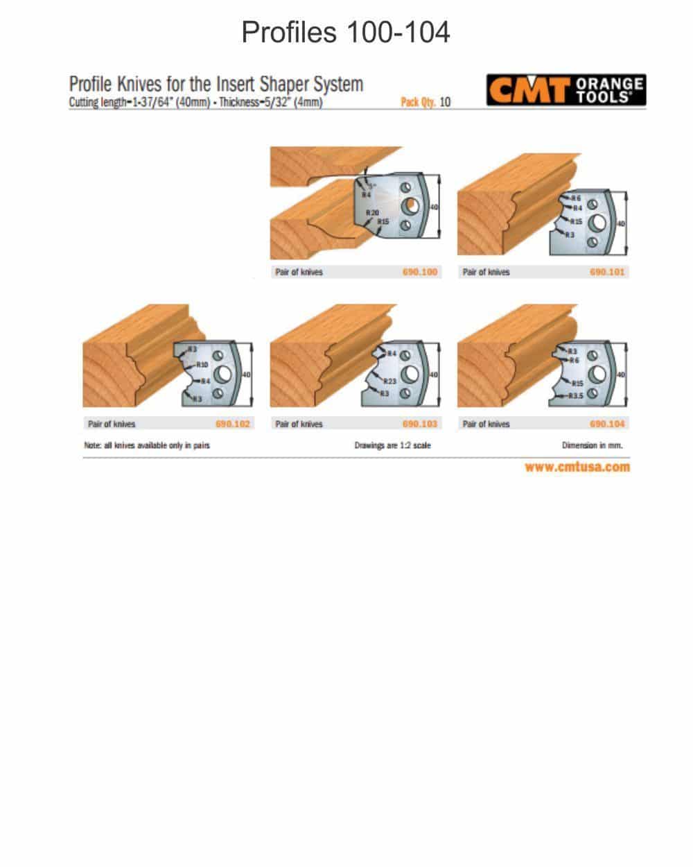 CMT Orange Tools Profile Knives for Insert Shaper Heads (Profiles 100-193)