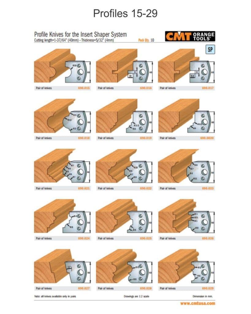 CMT Orange Tools Profile Knives for Insert Shaper Heads (Profiles 1-99)