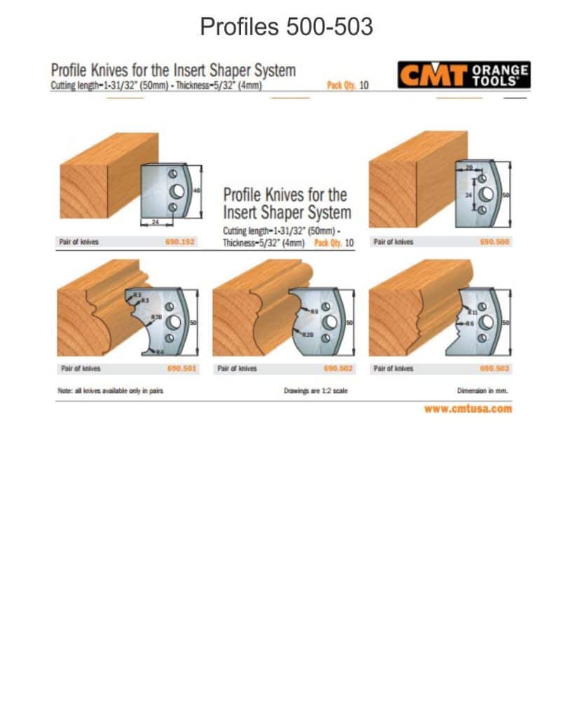 CMT Orange Tools Profile Knives for Insert Shaper Heads (Profiles 500-580)