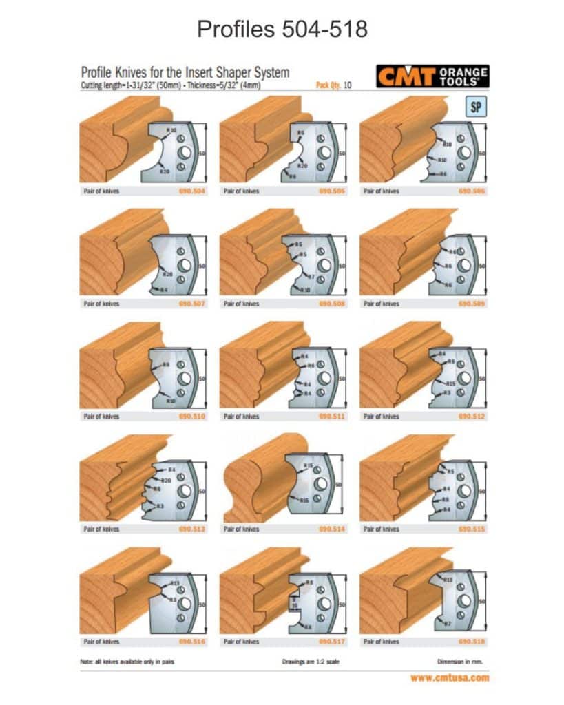 CMT Orange Tools Profile Knives for Insert Shaper Heads (Profiles 500-580)
