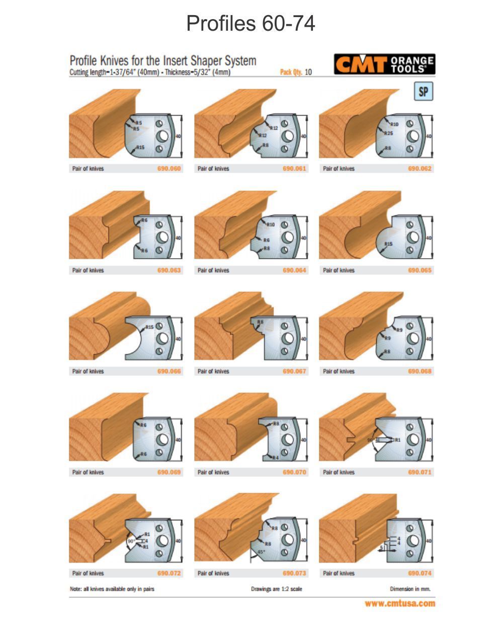 CMT Orange Tools Profile Knives for Insert Shaper Heads (Profiles 1-99)