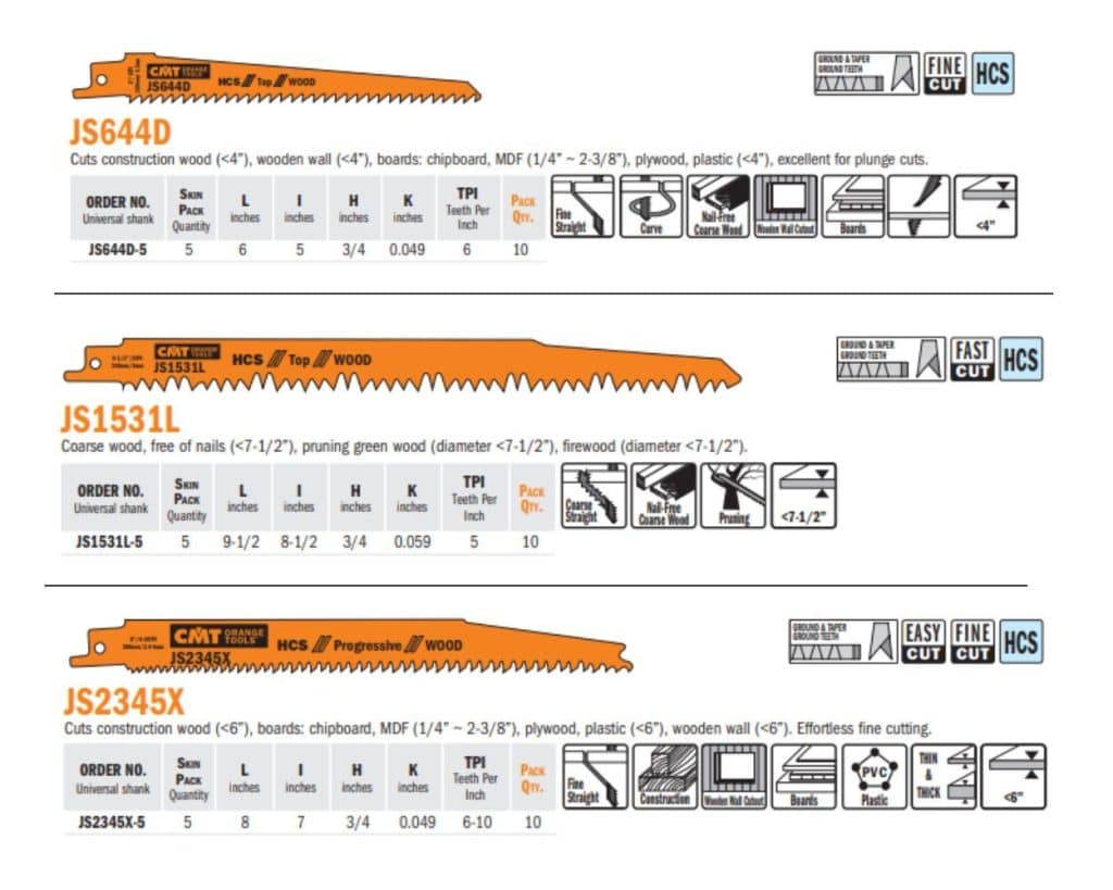 CMT Orange Tools Reciprocating Saw Blades for Wood
